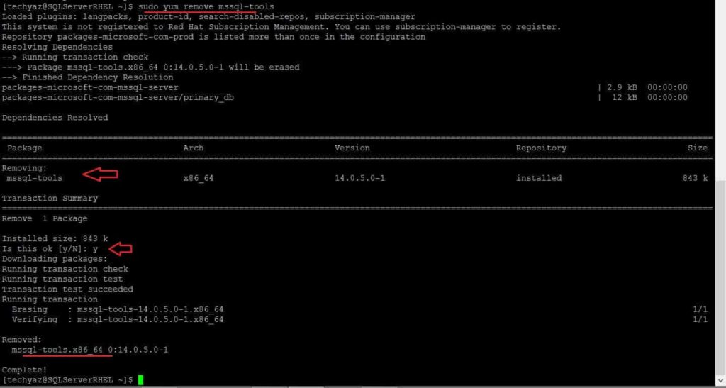 How to Uninstall SQL Tools from RedHat Linux Server